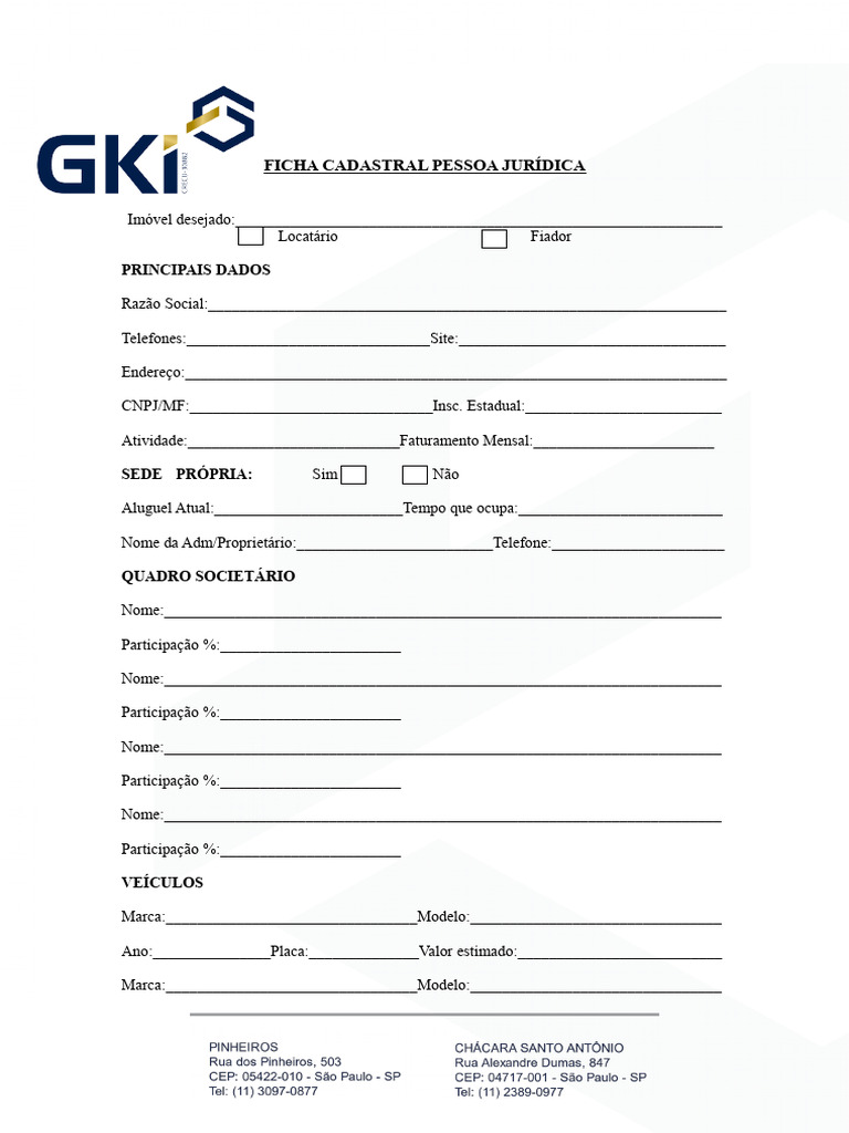 Ficha Cadastral PJ | PDF