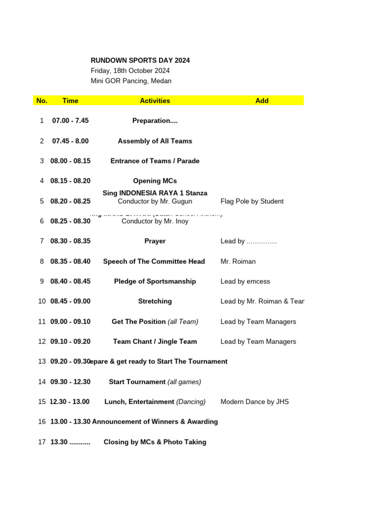 Rundown Sports Day & Alat Musik | PDF