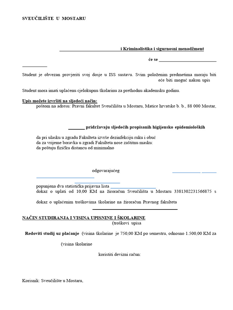 Obavijesti Preddiplomski P IK Za Upis 20-21 | PDF