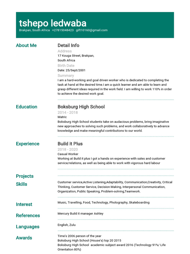 Tshepo CV | PDF