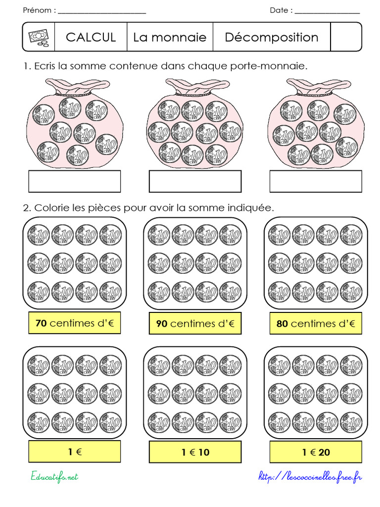 Calcul Monnaie Decompo 10 2 | PDF
