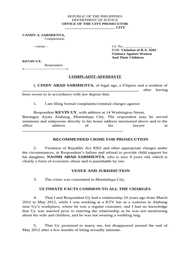 VAWC Sample Complaint Affidavit | PDF