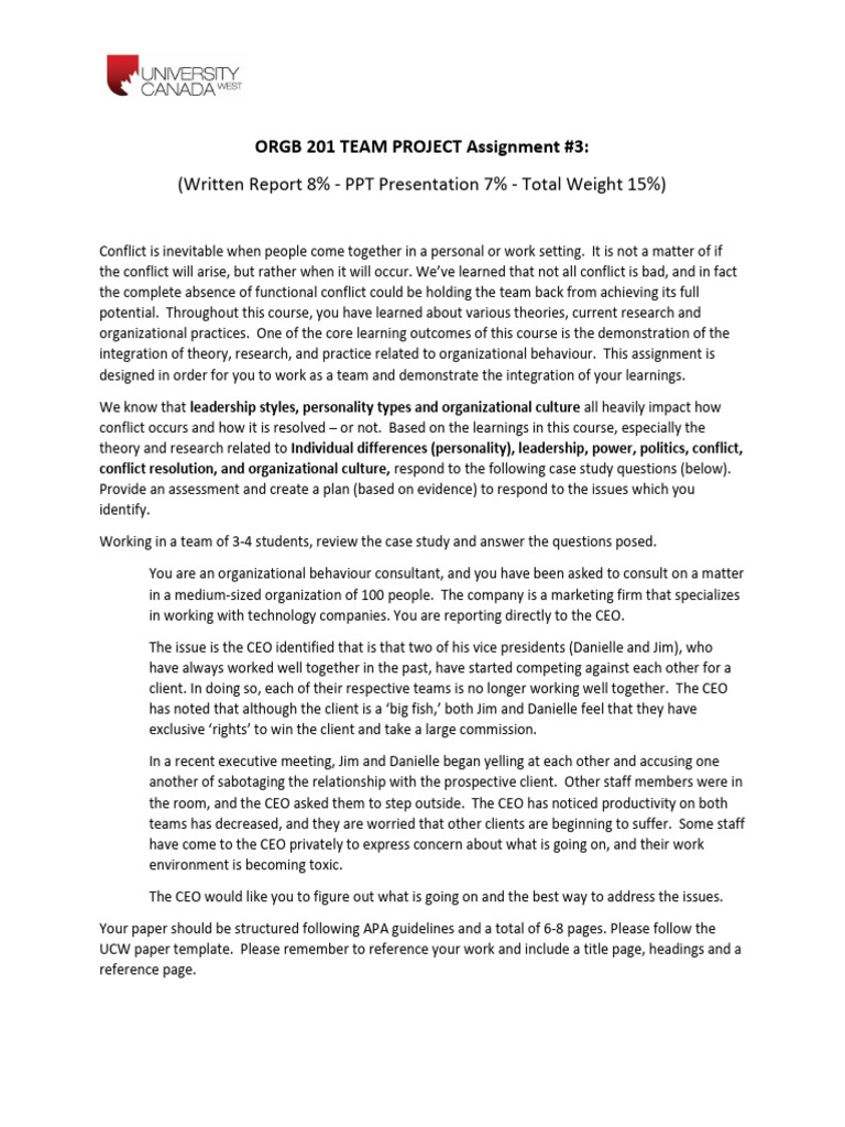 Orgb 201 Team Project Assignment 3 | PDF