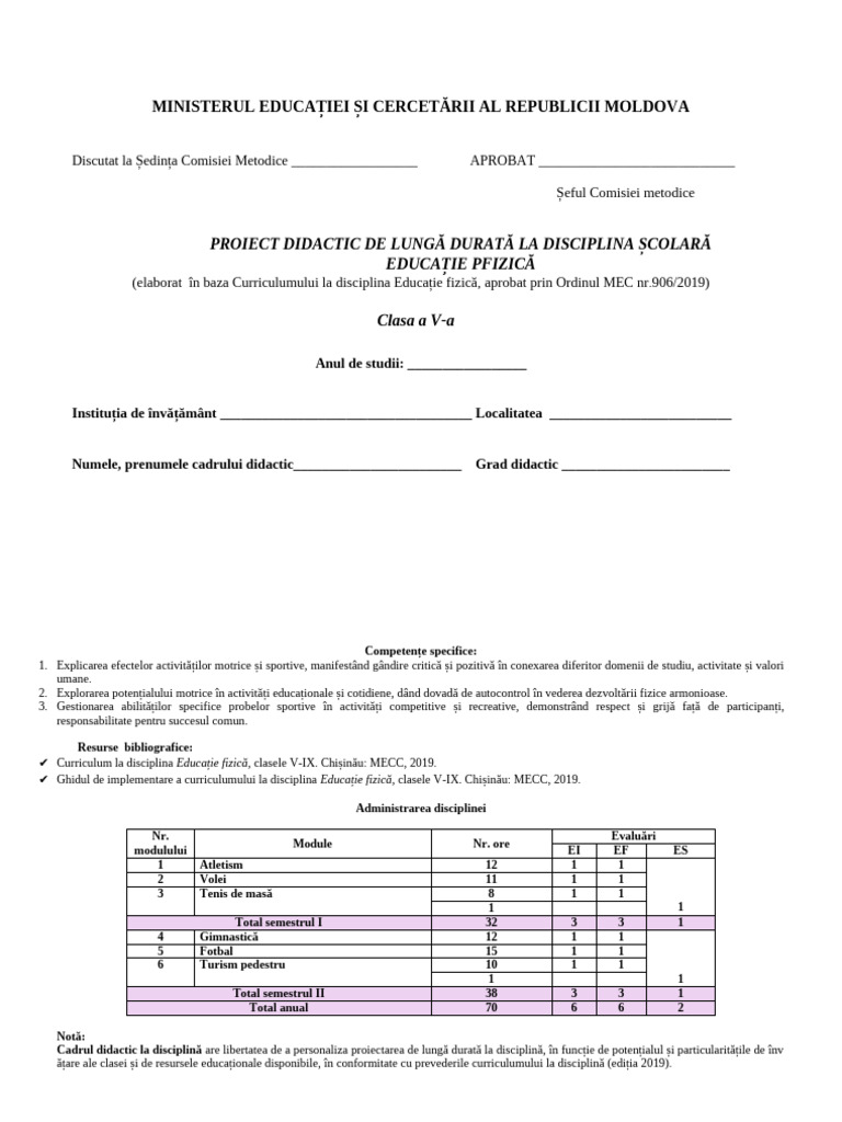 pld educatiefizica clasa 5 | PDF