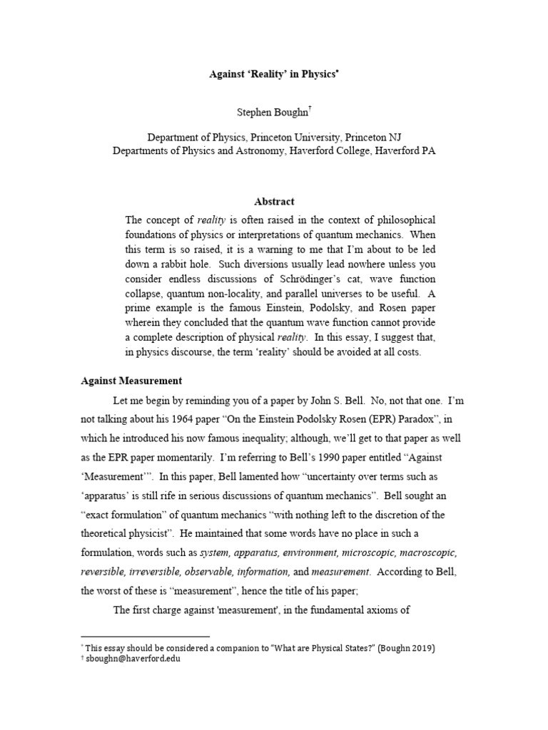 Against Reality' in Physics | PDF