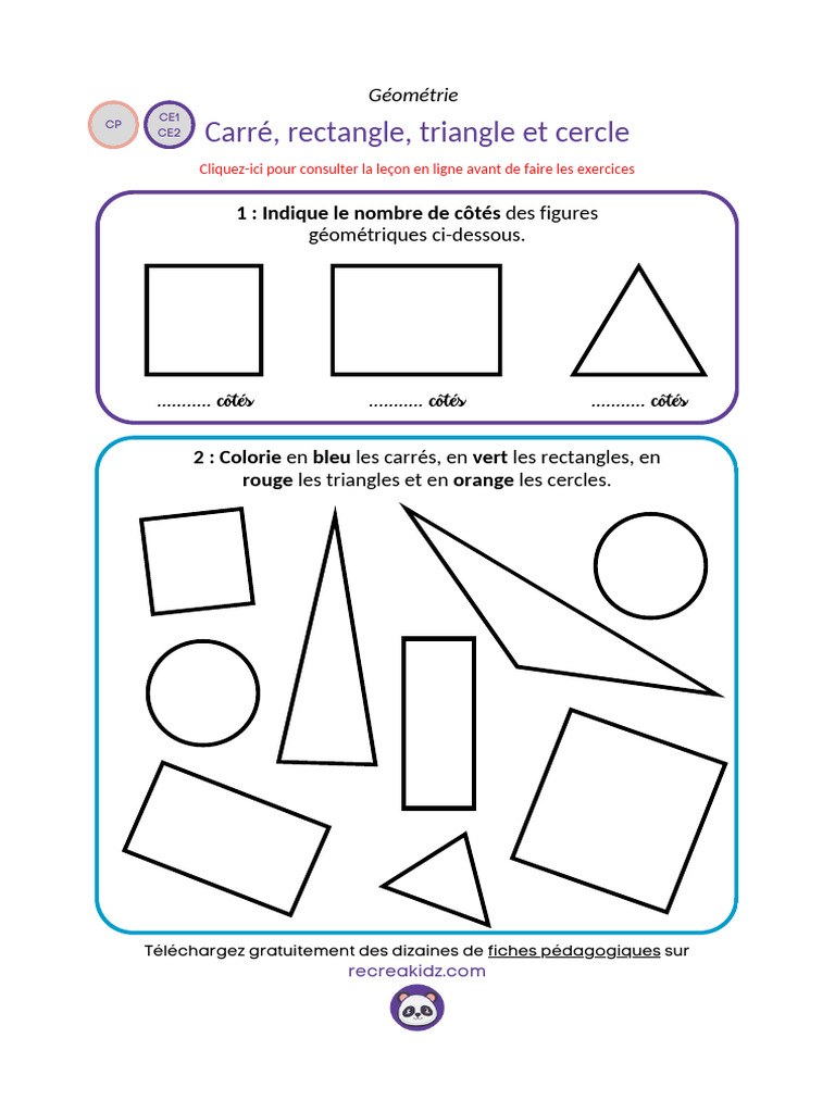 Carre Rectangle Triangle Cercle CP Ce1 Ce2 | PDF