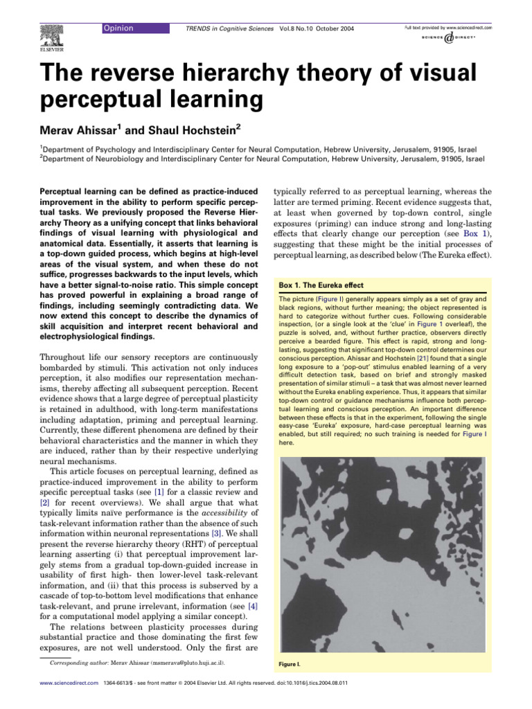 The Reverse Hierarchy Theory of Visual Perceptual Learning | PDF