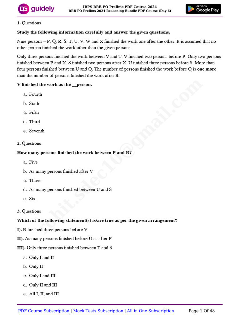 RRB PO Prelims 2024 Reasoning Bundle PDF Course (Day-6) | PDF ...