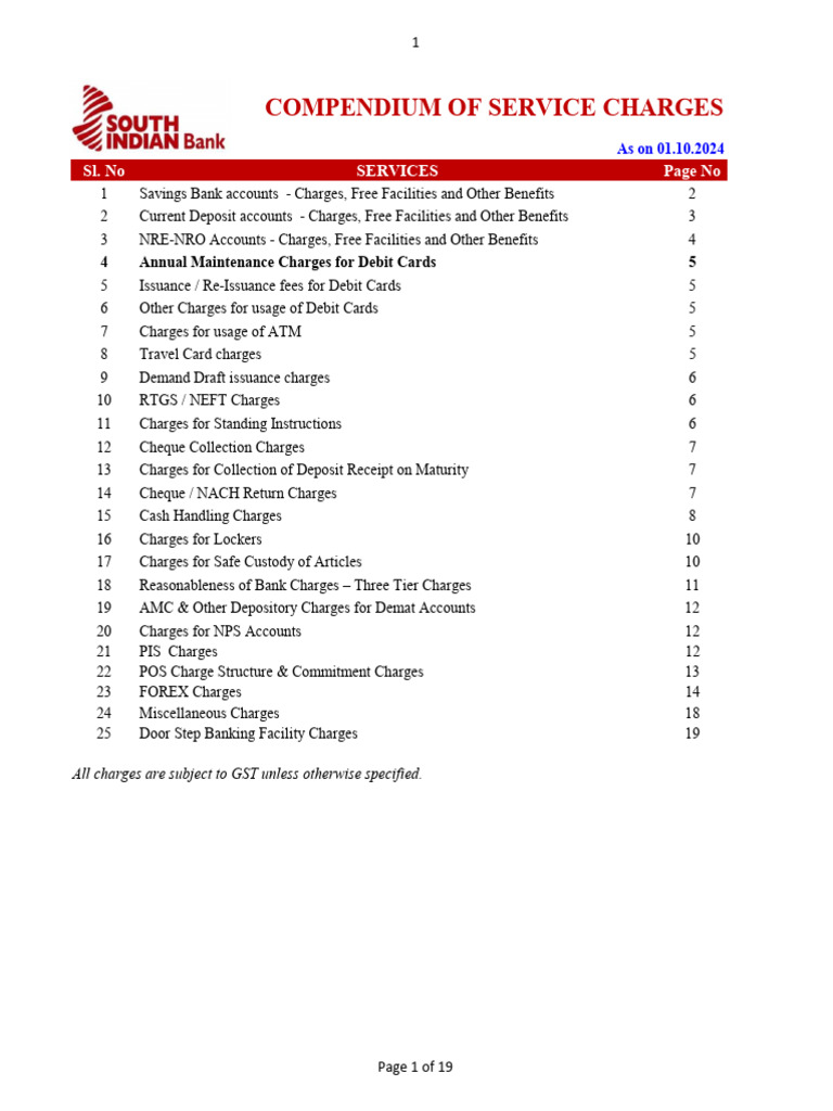 Compendium of Service Charges New | PDF