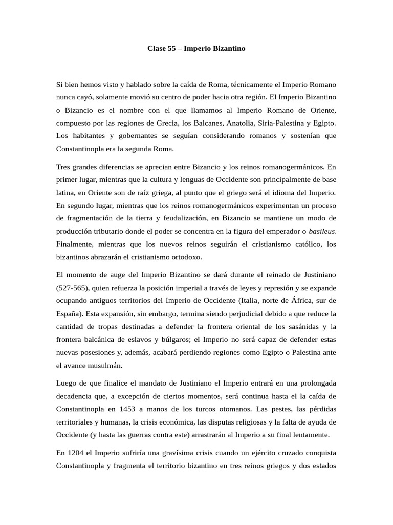 Clase 55 - Imperio Bizantino | PDF