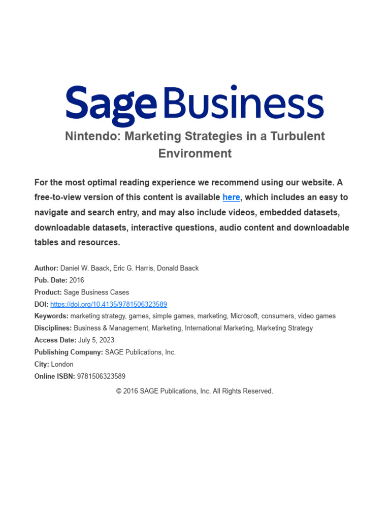 Nintendo Marketing Strategies in A Turbulent Environment | PDF | Wii ...