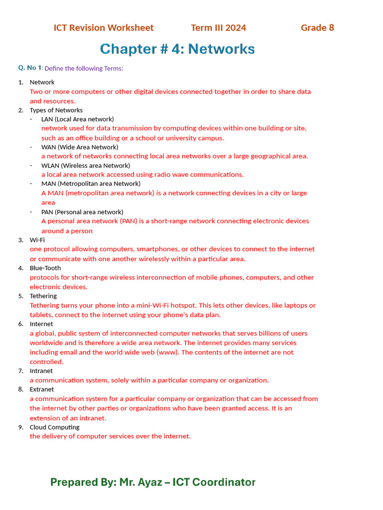 ICT Revision - Worksheet Term III 2023-2024 (Answered) | PDF