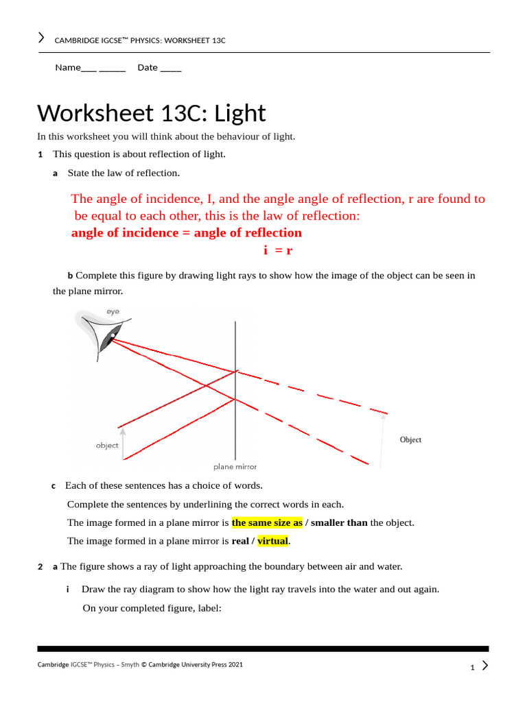 Physics Grade 8 Revision Work Sheets + Ms | PDF