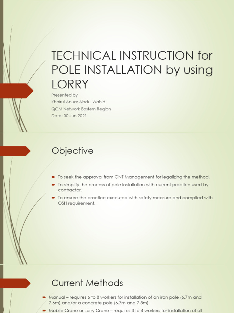 Technical Instruction For Pole Installation by Using Lorry | PDF
