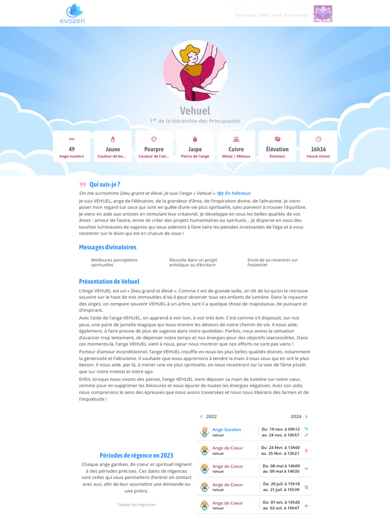 49 - L'ange Gardien Vehuel Et Ses Pouvoirs - Evozen | PDF