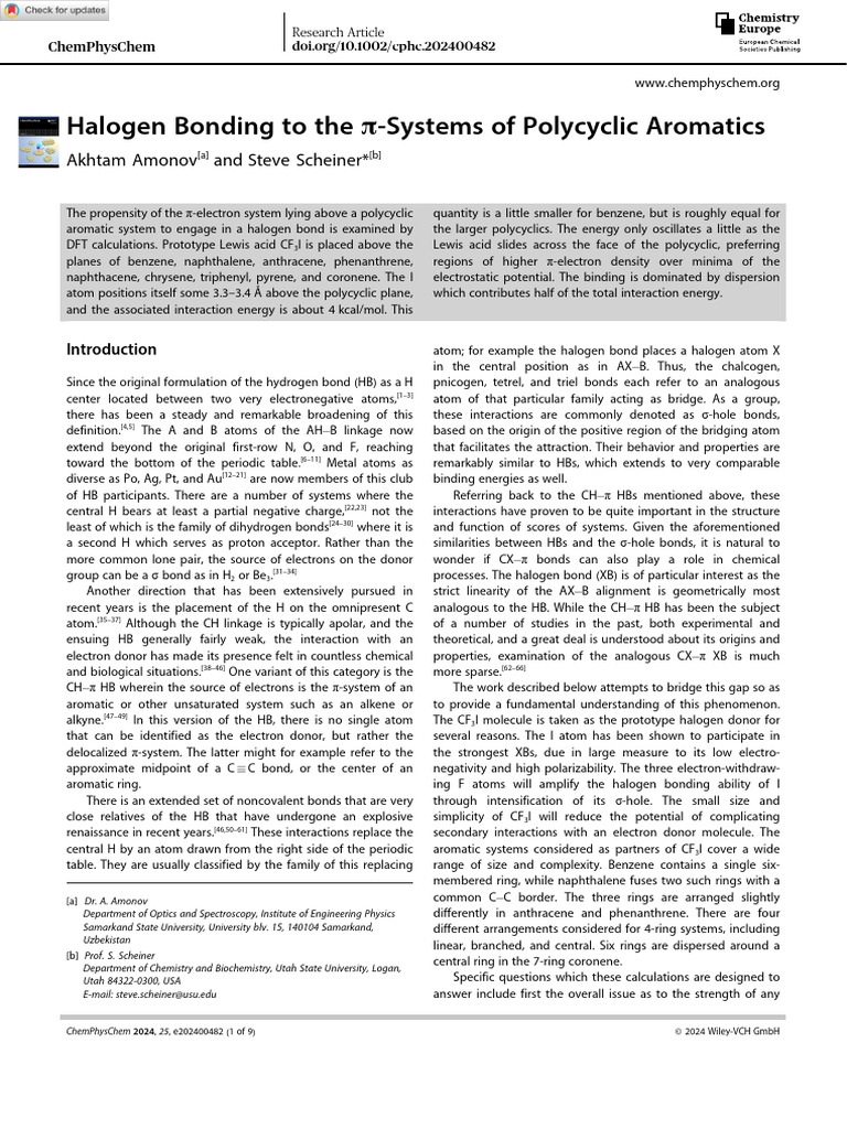 ChemPhysChem - 2024 - Amonov - Halogen Bonding To The Systems of Polycyclic Aromatics | PDF ...