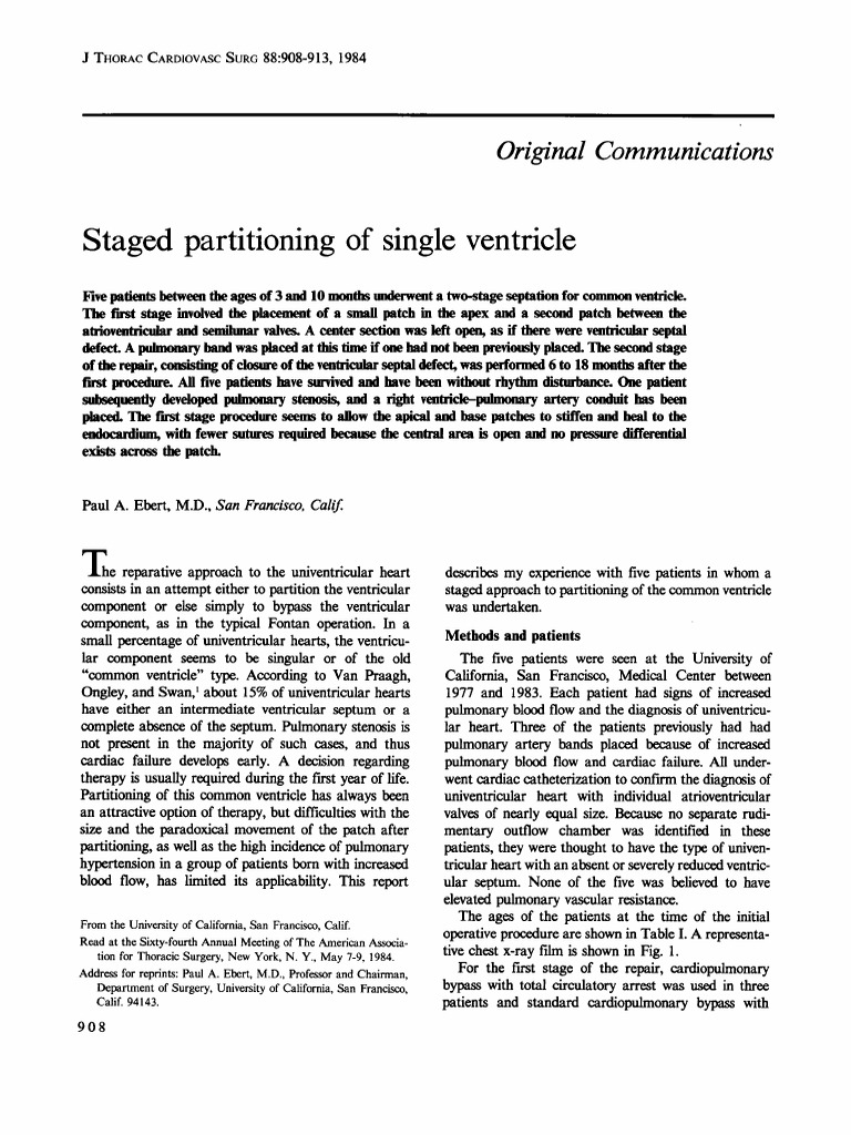 Staged Partitioning of Single Ventricle EBERT | PDF