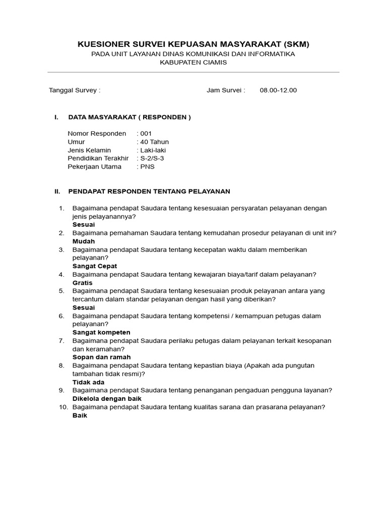 Survei Kepuasan Masyarakat (SKM) | PDF