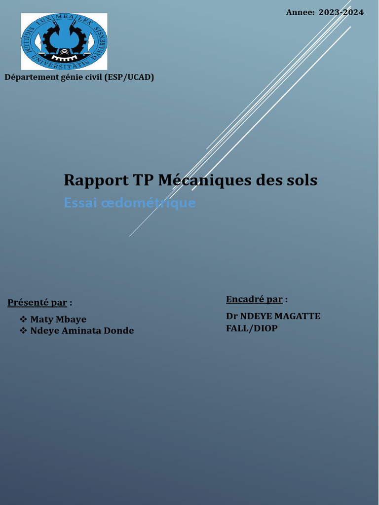 Rapport TP Essai Oedometrique Maty Mbaye Et Ndeye Aminata Donde | PDF