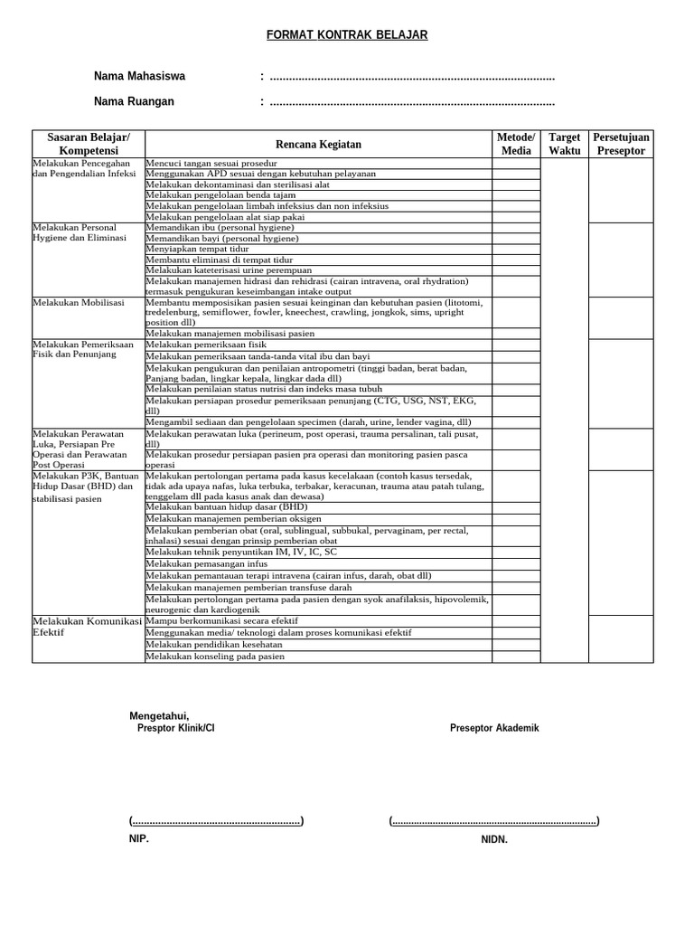 Format Kontrak Belajar | PDF