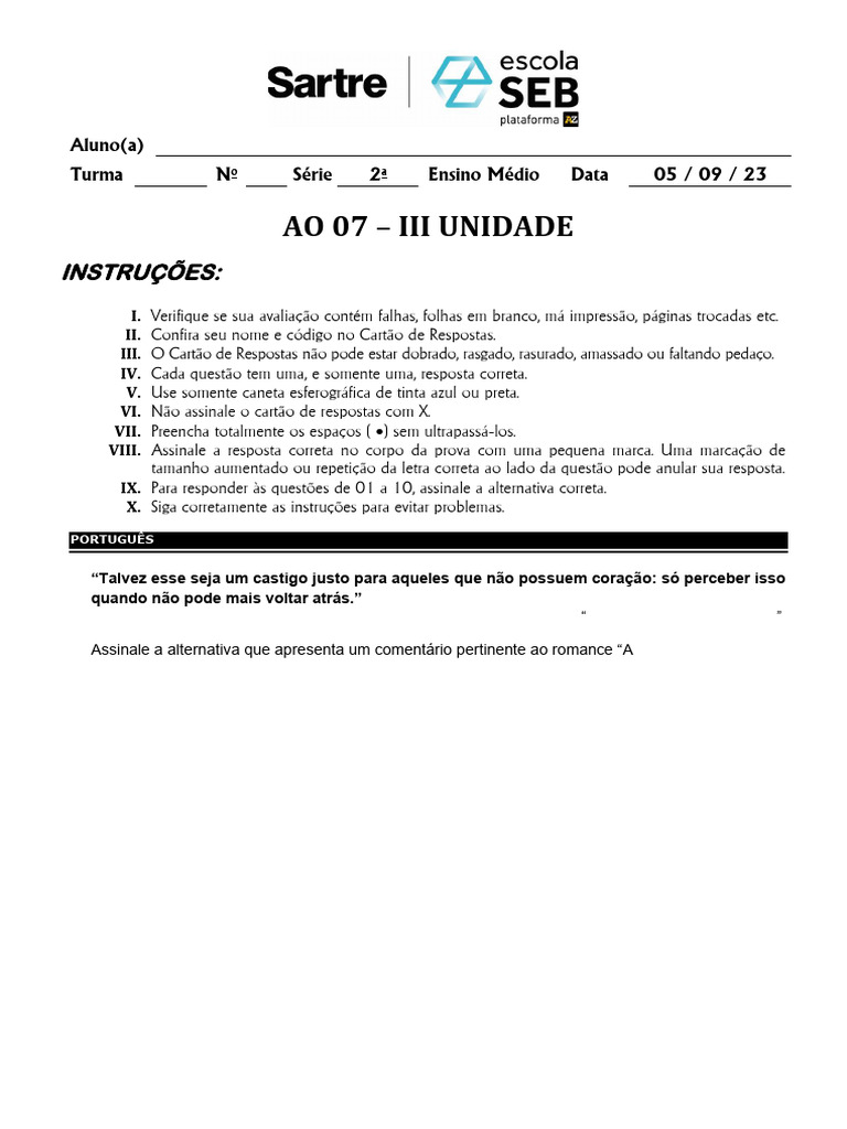 AO7 2º Ano Mat. (05 09 Comentado) | PDF