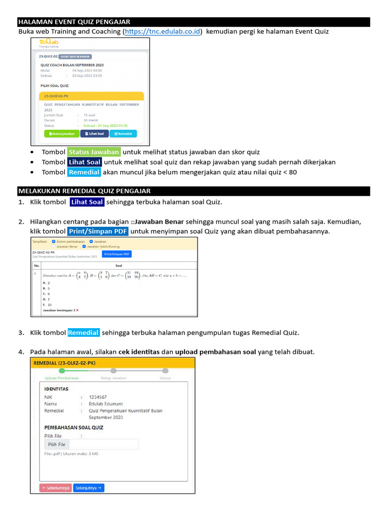 Tutorial Remedial Quiz Pengajar | PDF