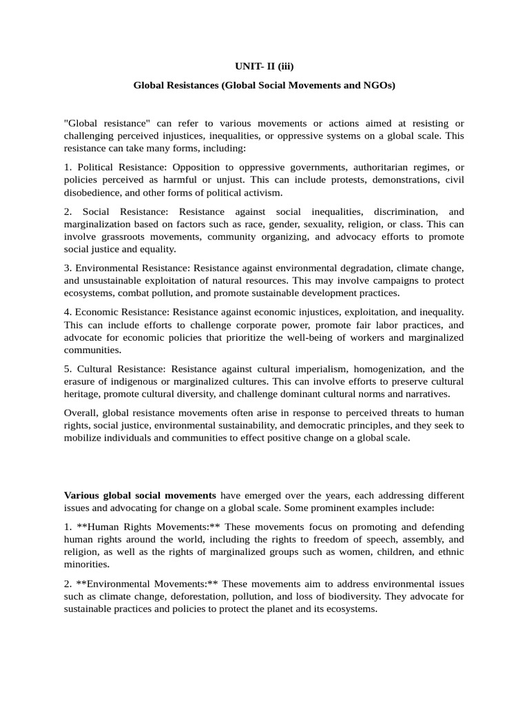 Global Resistance Movements Overview | PDF | Non Governmental ...