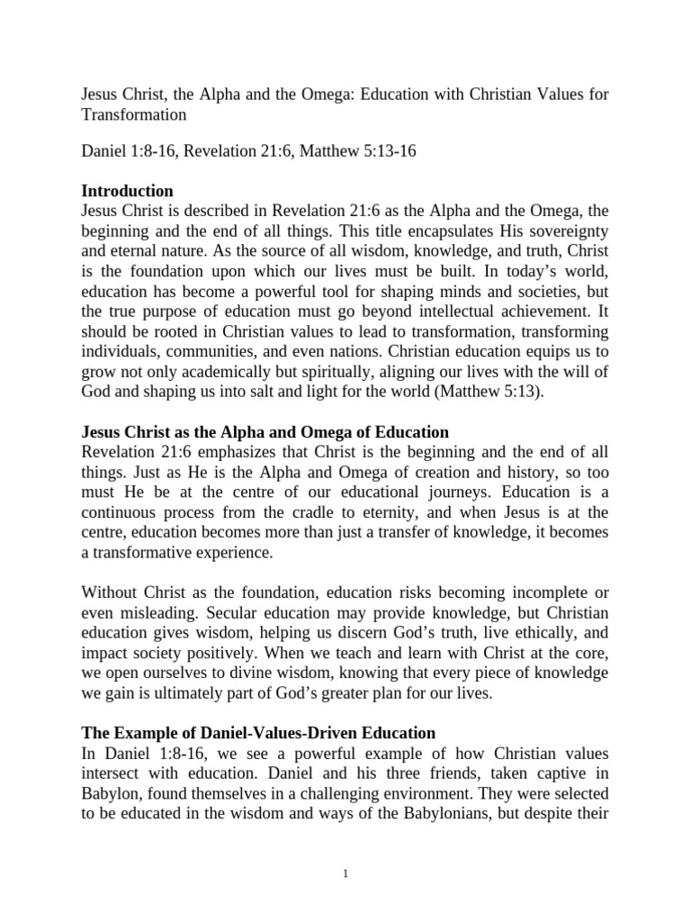 Education with Christian values for Transformation | PDF Education with Christian values for Transformation | PDF
