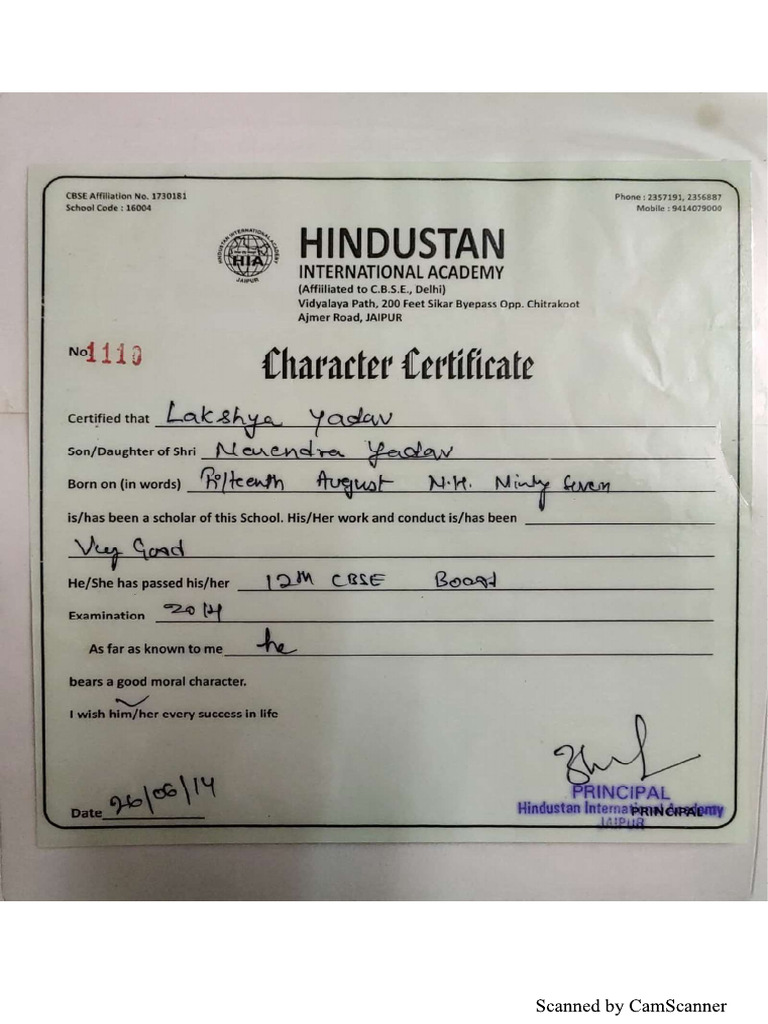 Character Certificate | PDF