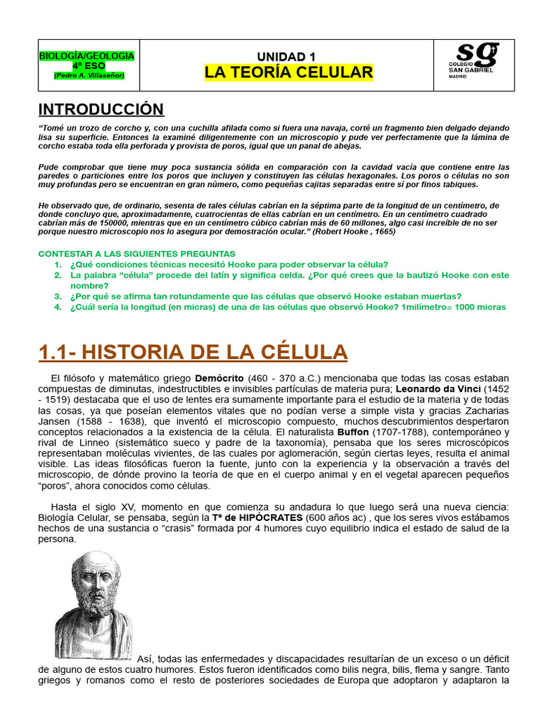 UNIDAD 1- La Teoría Celular | PDF