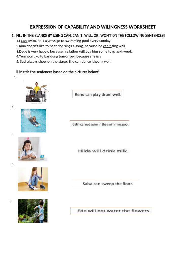 Expression of Capability and Wilingness Worksheet | PDF