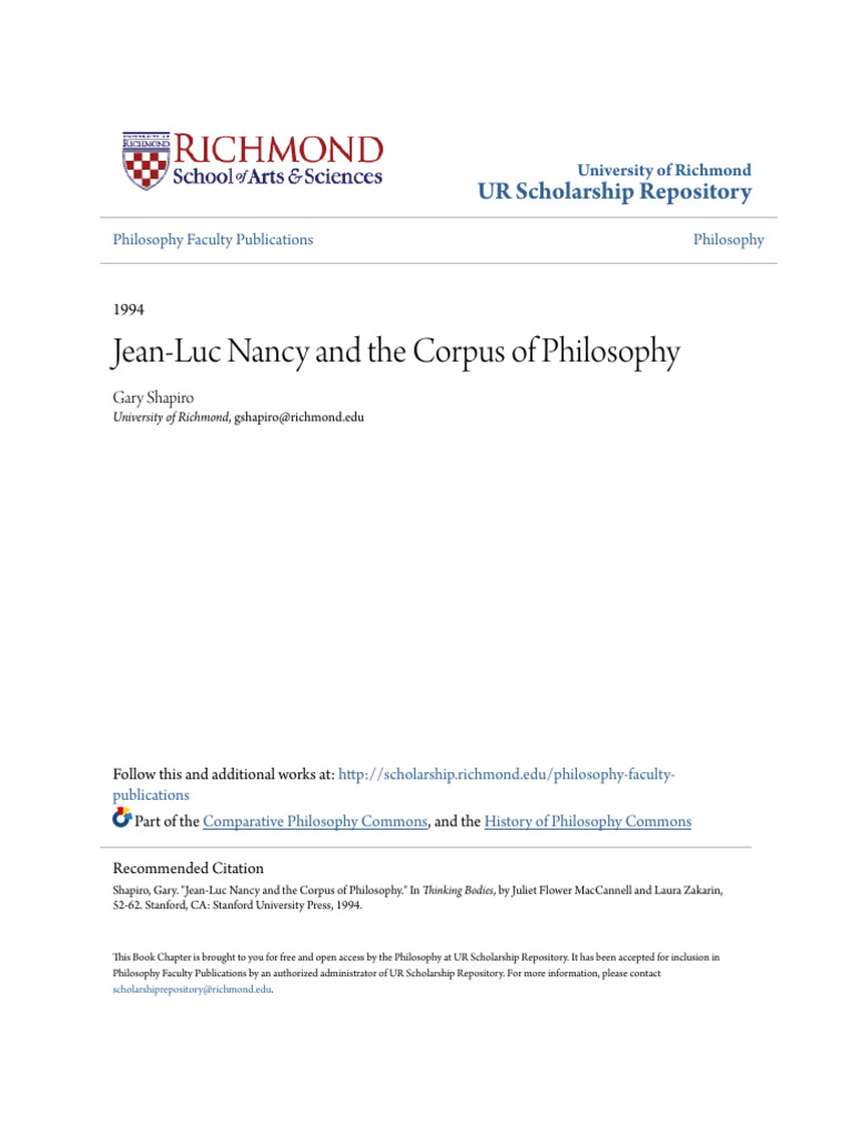Jean Luc Nancy and the Corpus of Philoso | PDF