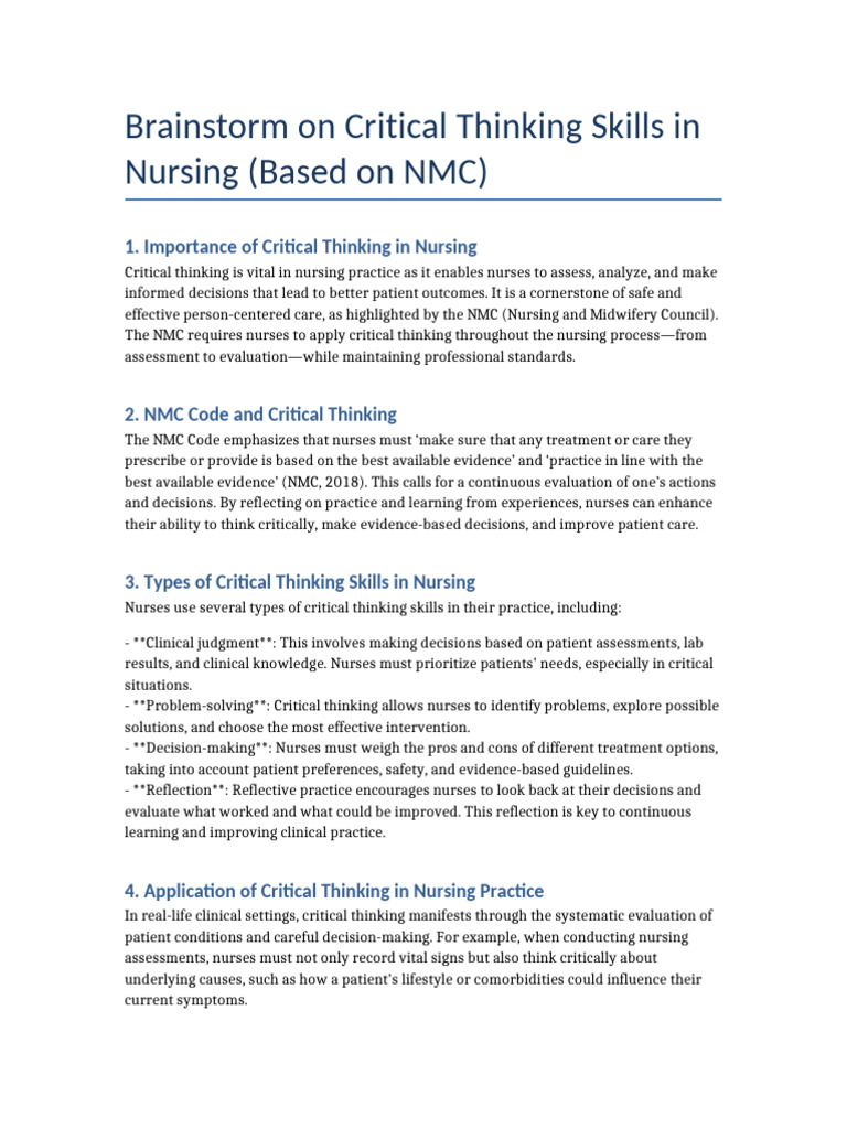 Critical Thinking Nursing NMC Brainstorm | PDF | Nursing | Critical Thinking