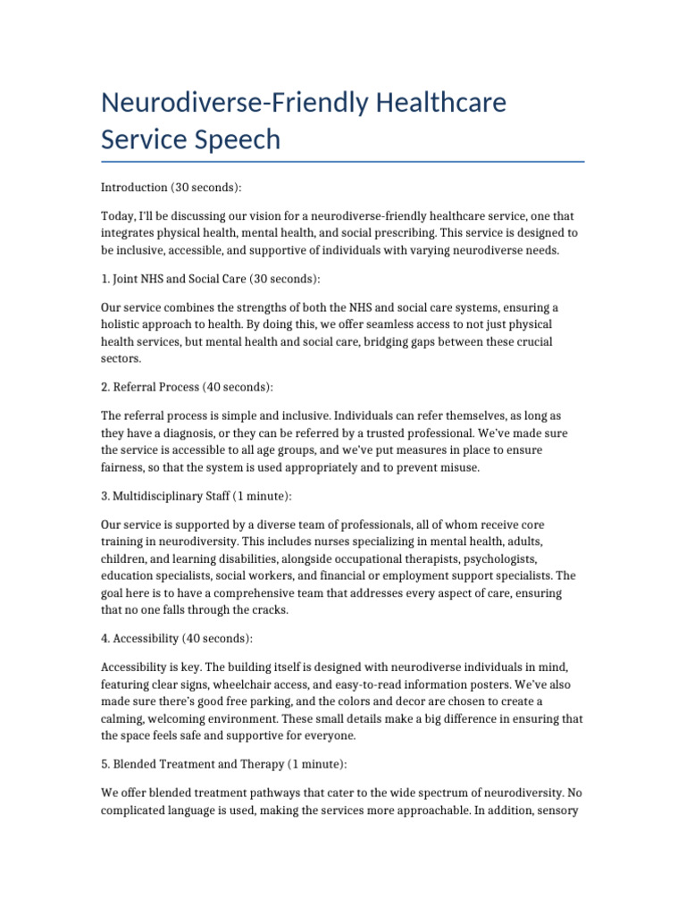 Neurodiverse Friendly Healthcare Service Speech | PDF | Health Care ...