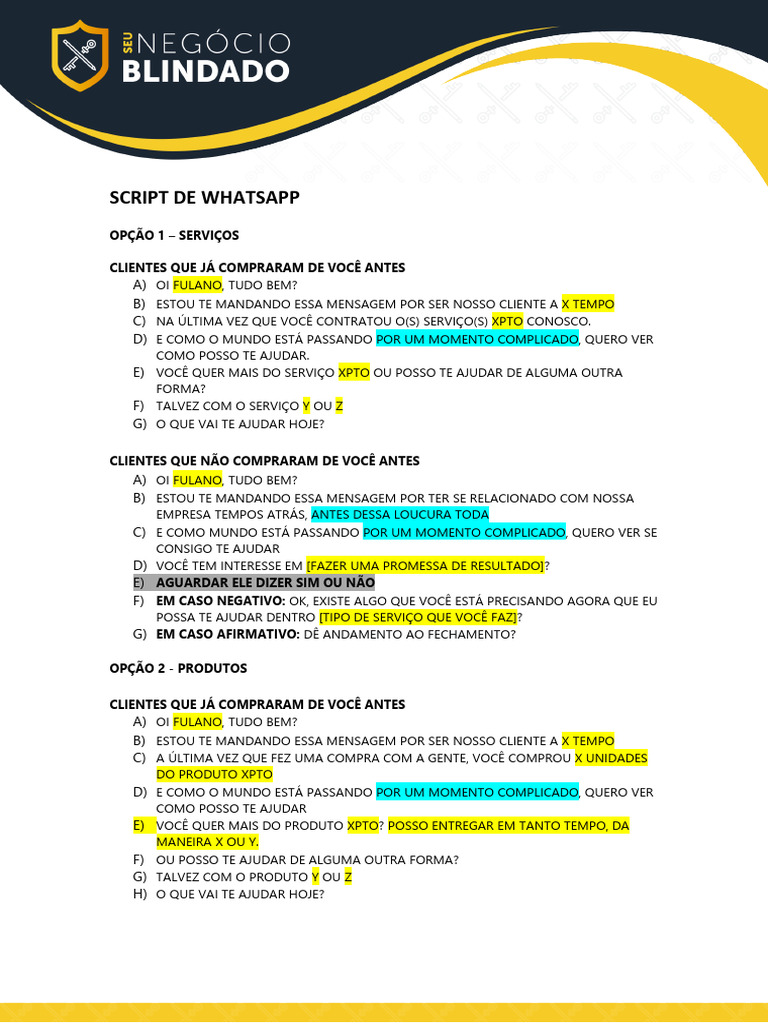 SNB Script WhatsApp Servicos Produtos | PDF