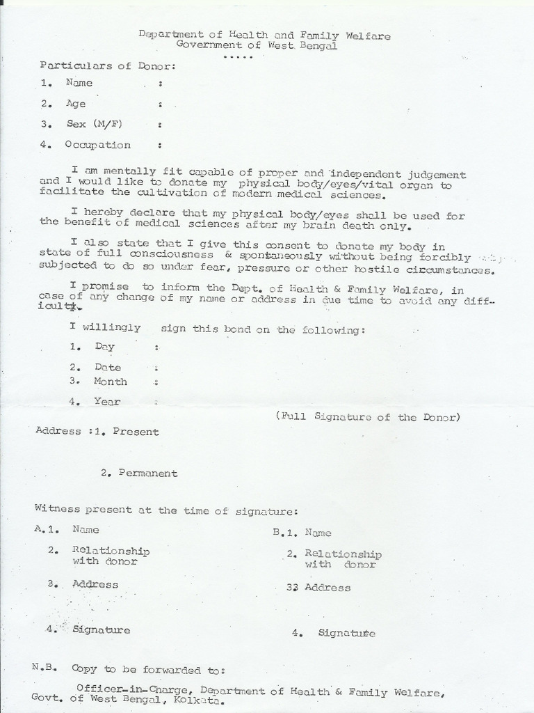 Cadaver Body Donation Pledge Form1 | PDF