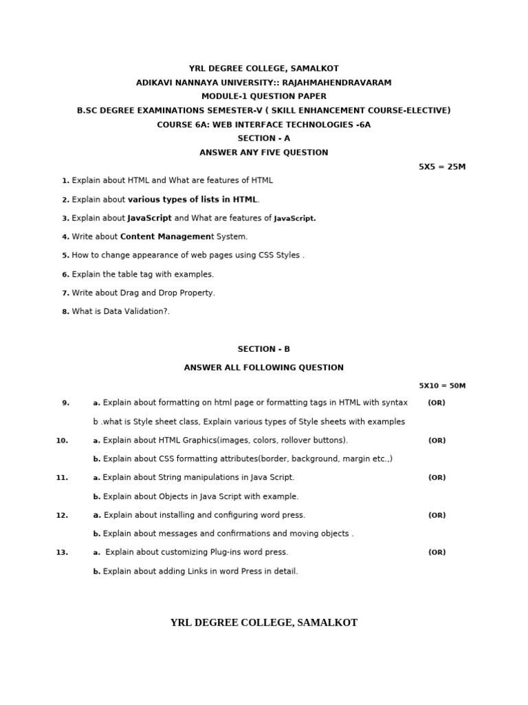Web Interface Technologies - 6a Module Question Papers | PDF