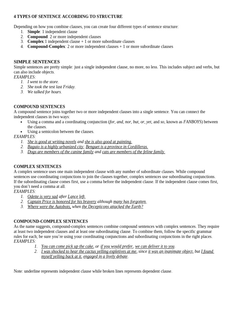 Sentence According To Structure | PDF | Clause | Linguistic Morphology