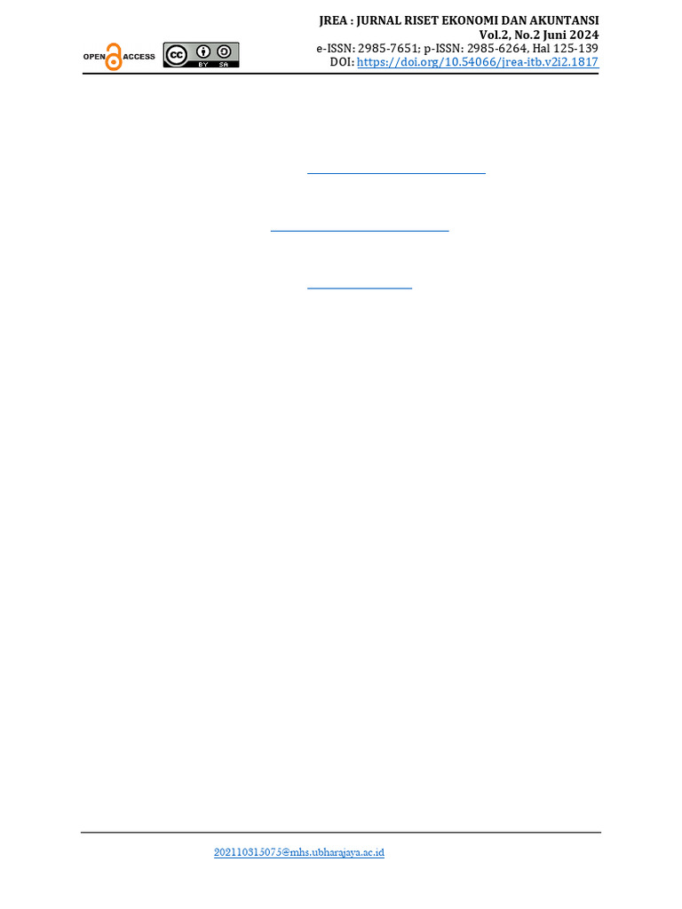 JREA Vol 2 No 2 Juni 2024 Hal 125-139 | PDF | Bisnis | Pengelolaan Keuangan & Uang