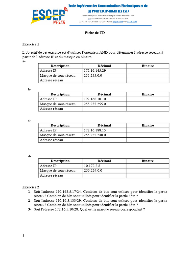 Fiche de TD 2024 | PDF
