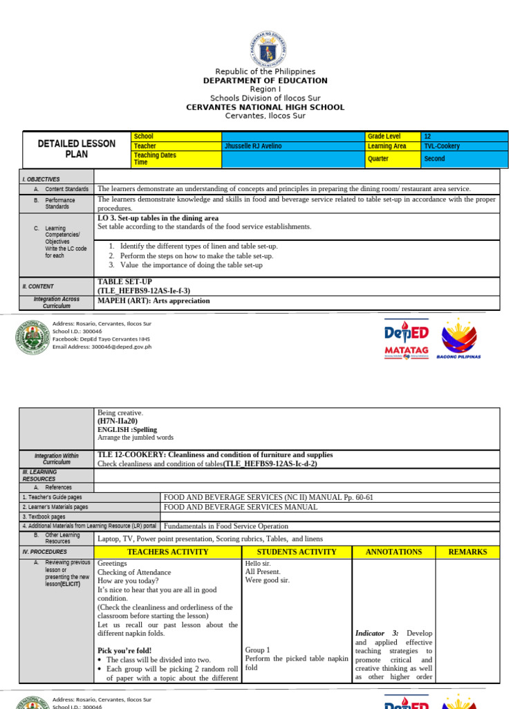 DLP TABLE SET-up Matatag Curriculumn | PDF