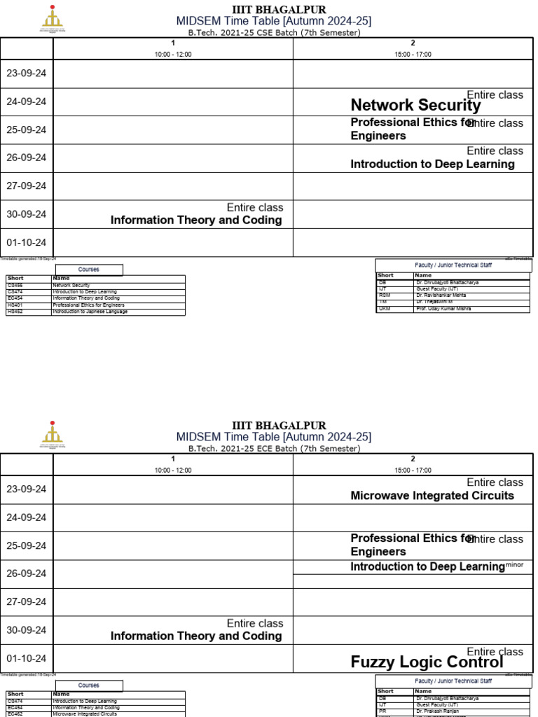 Midsem Timetable 2024-25 | PDF Midsem Timetable 2024-25 | PDF