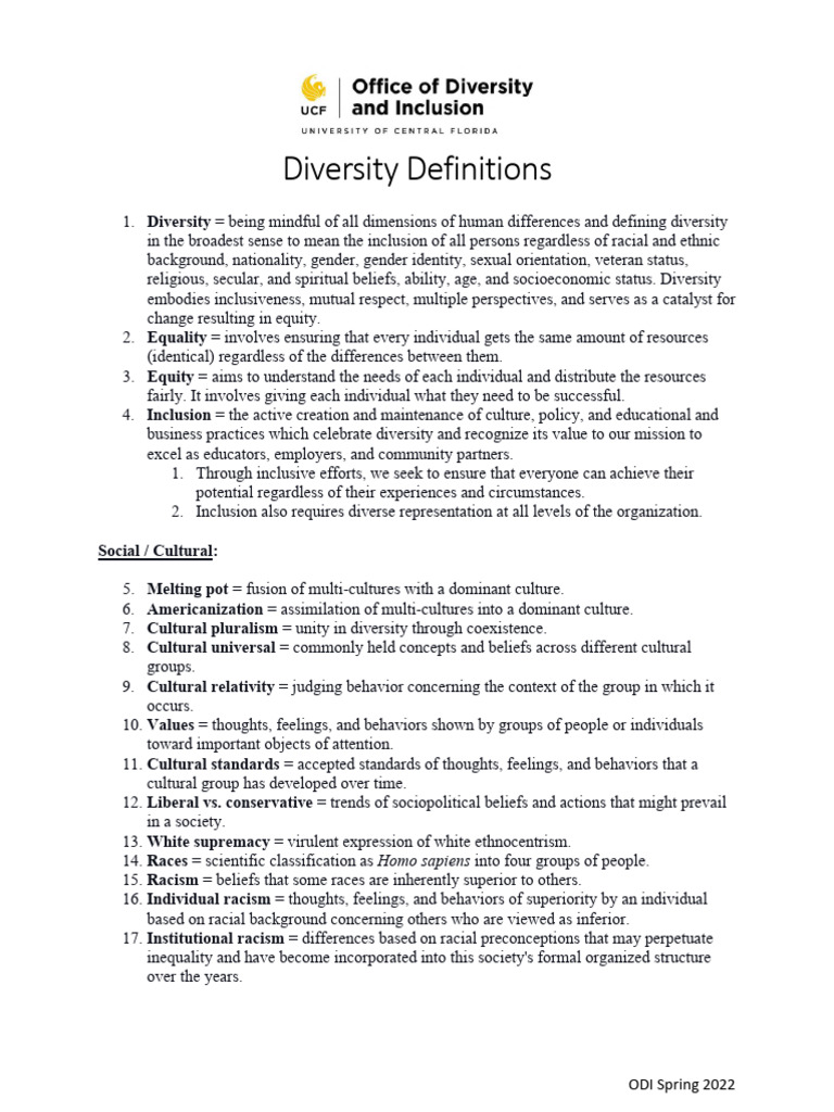 Diversity Definitions | PDF