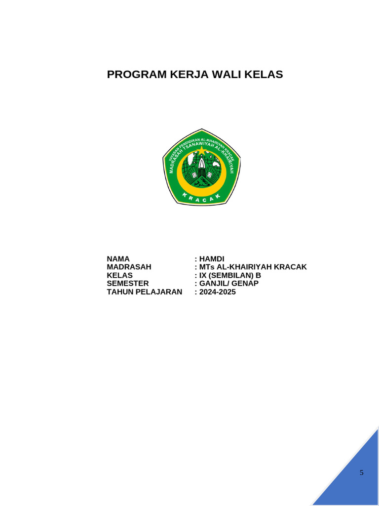 CONTOH PROGRAM KERJA WALI KELAS - WWW - Kherysuryawan.id | PDF