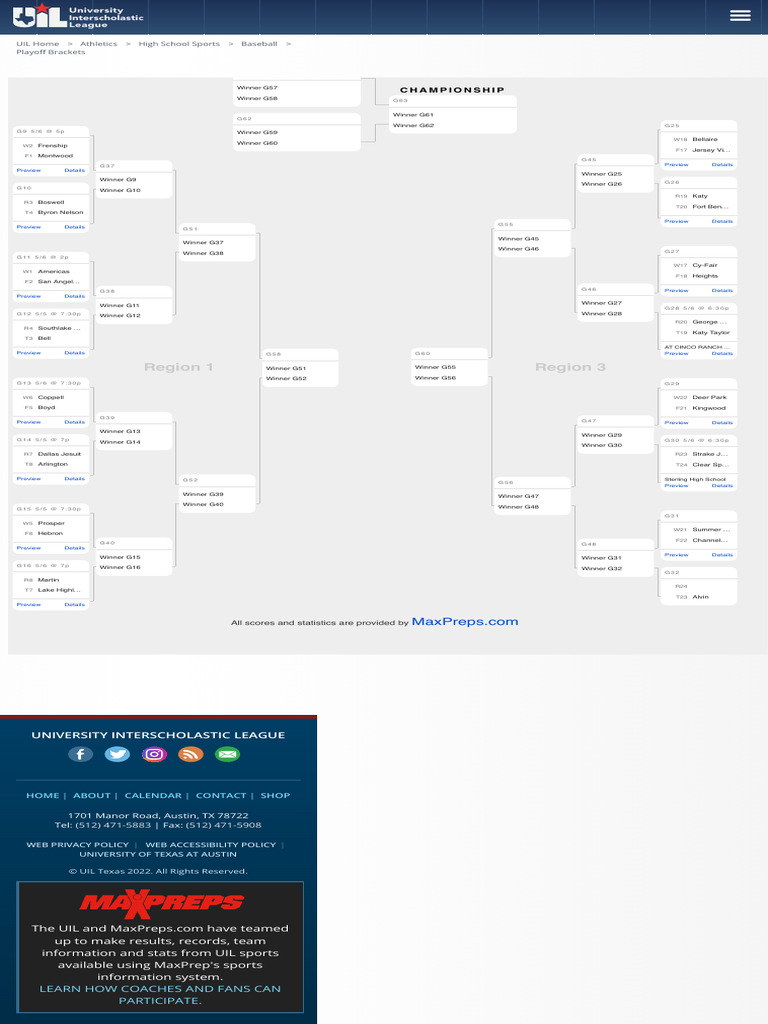 Baseball Playoff Brackets - University Interscholastic League (UIL) 2 ...