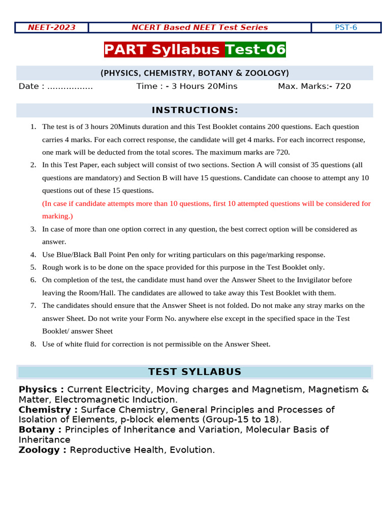 6.ncert Based PST-06 QP | PDF