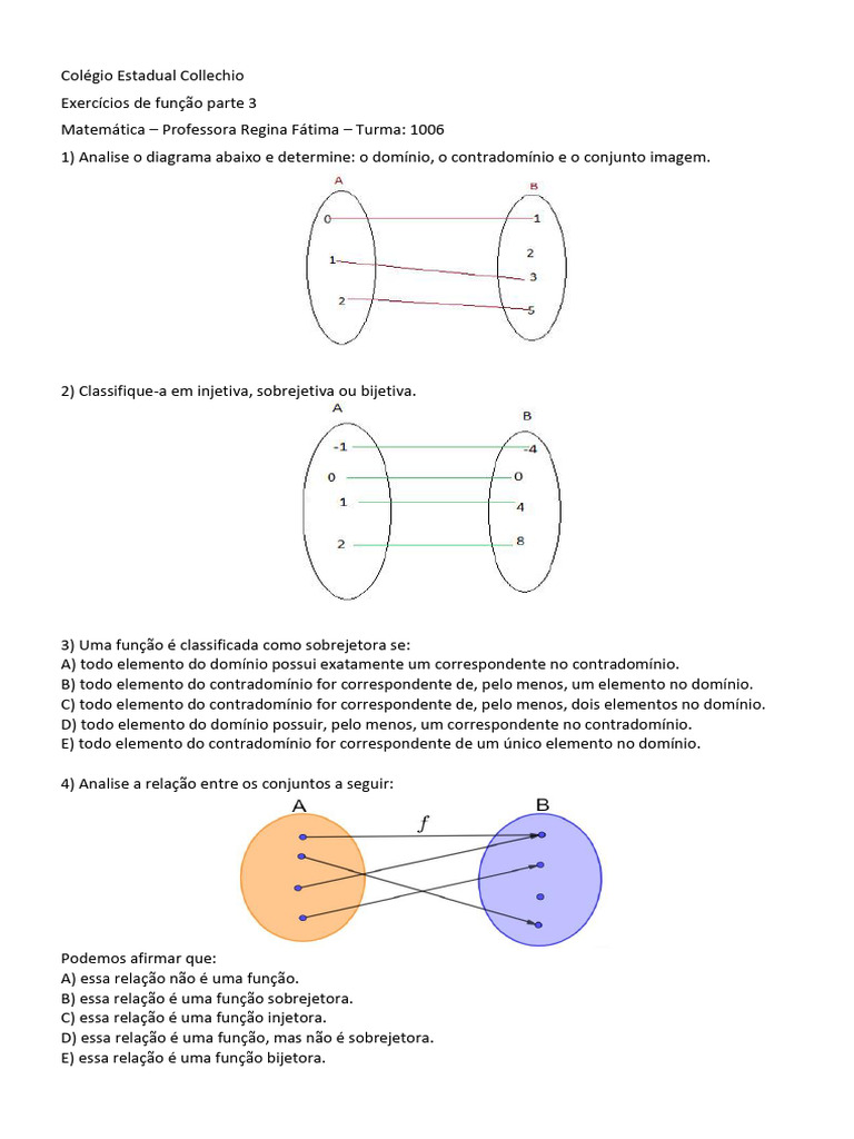 Exercícios de Funções Matemáticas | PDF