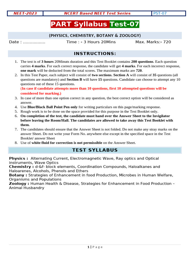 7.ncert Based PST-07 QP | PDF