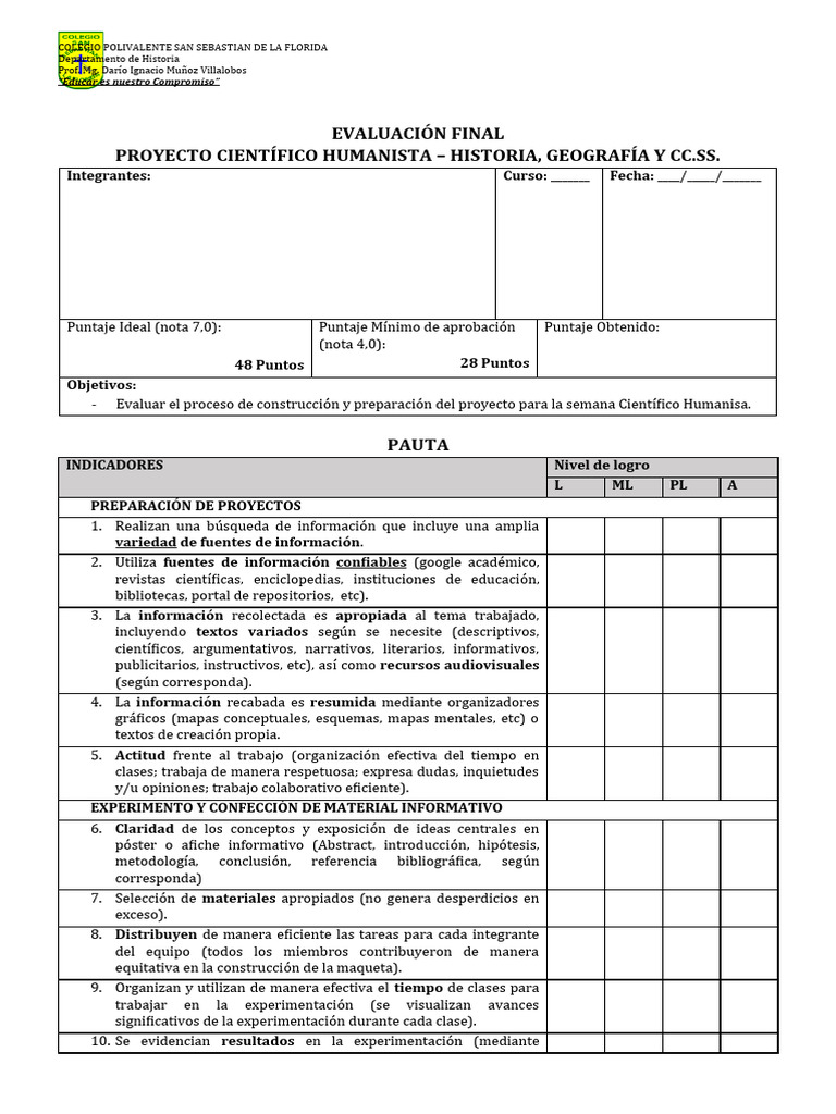 05 PAUTA DE EVALUACIÓN FINAL | PDF