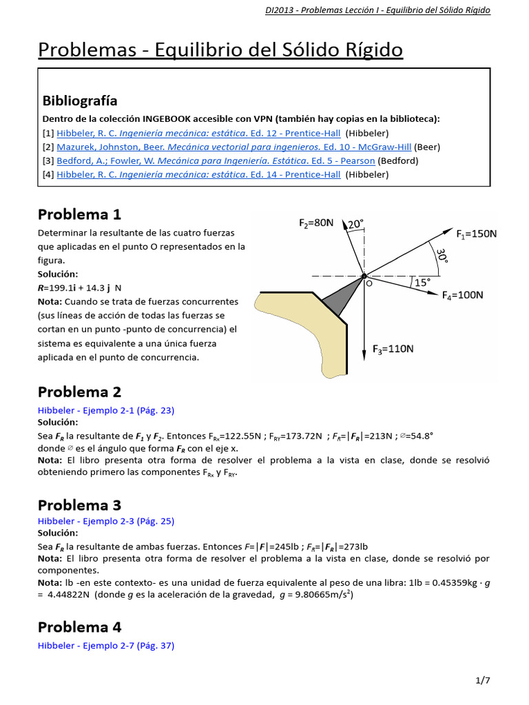 DI2013-2023_24 - Problemas Lección 1 - Equilibrio del Sólido Rígido Problemas (1) | PDF